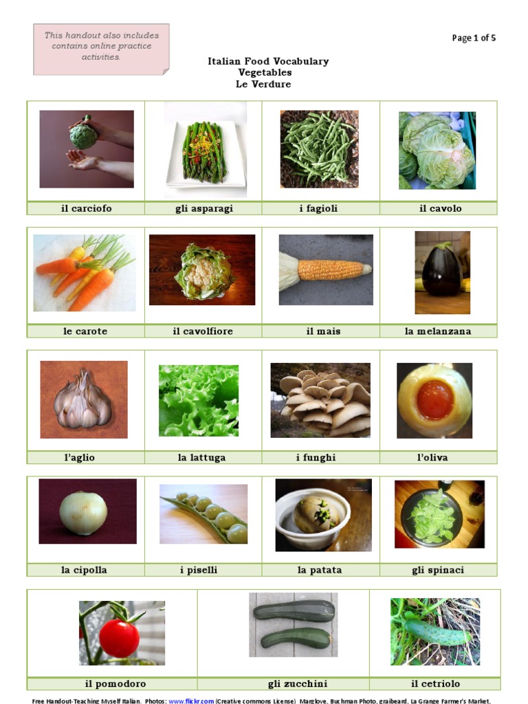 Italian Food Vocabulary-Vegetables | PDF | Italian Cuisine | Vegetables