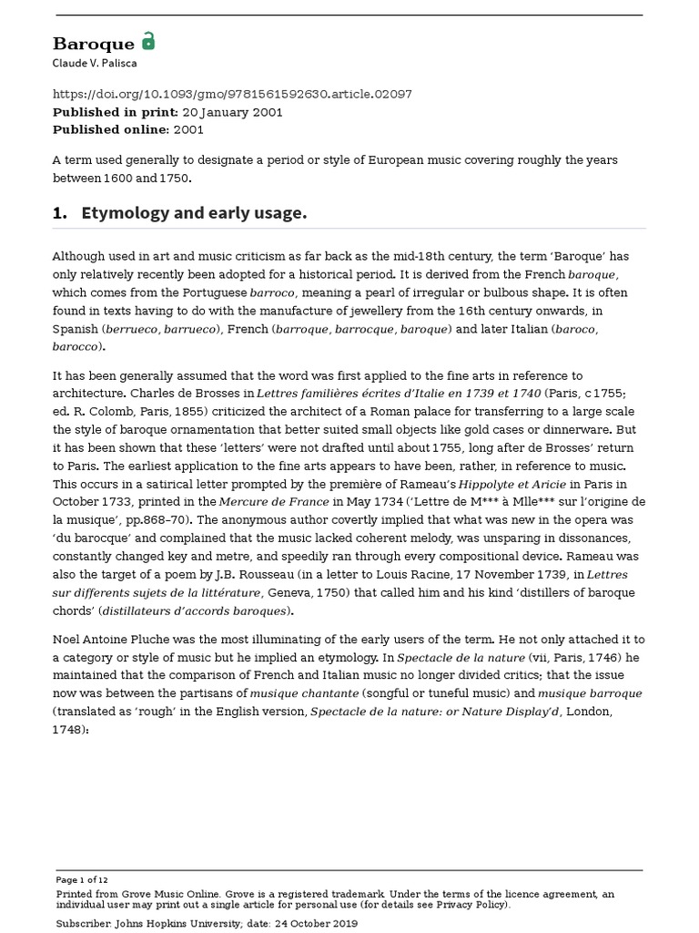 Etymology and Early Usage.: Baroque | PDF | Baroque | Classical Music