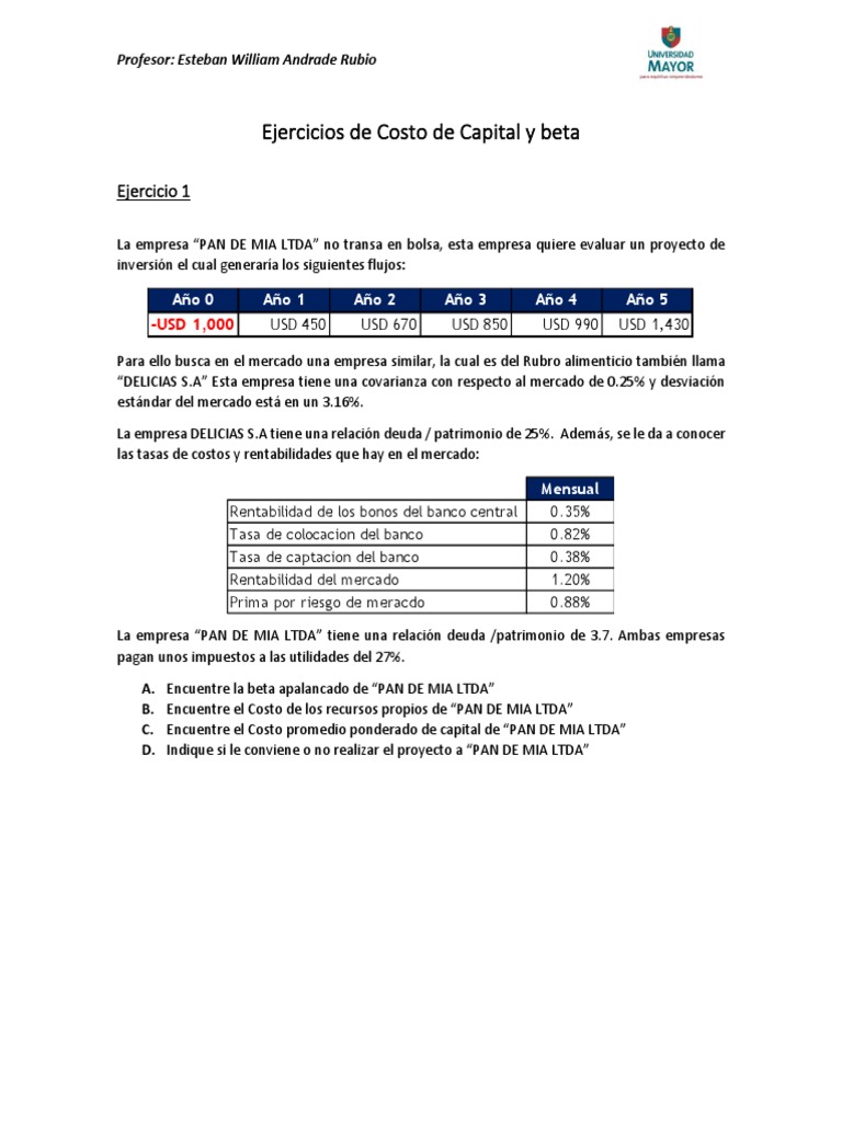 18 Ejercicio de Costo de Capital y Beta Apalancado de Desapalancado | PDF | Apalancamiento ...