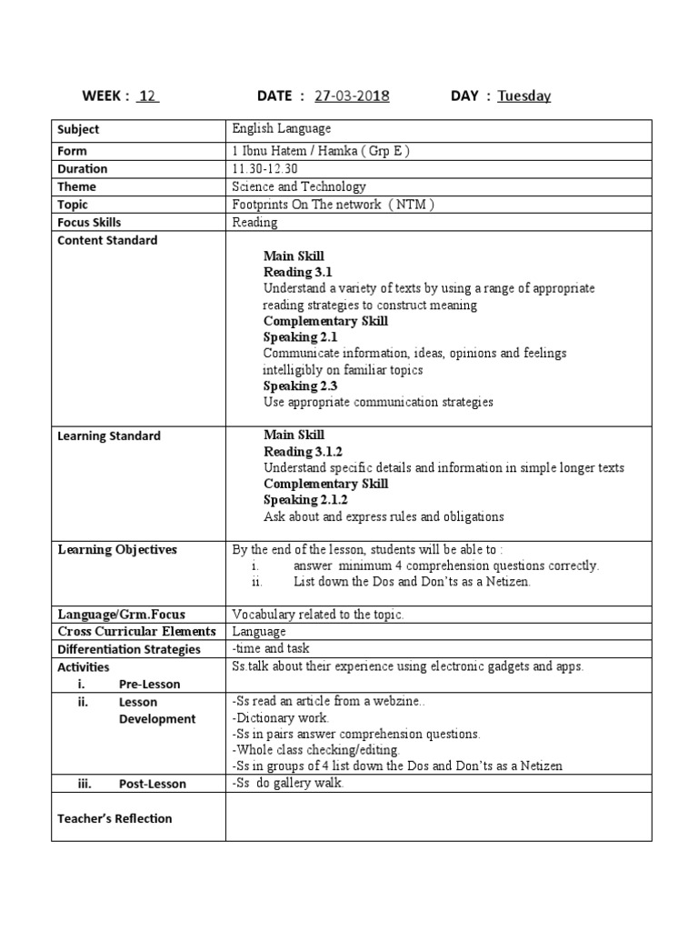 Lp Form 1 Week 12 Download Free Pdf Reading Comprehension
