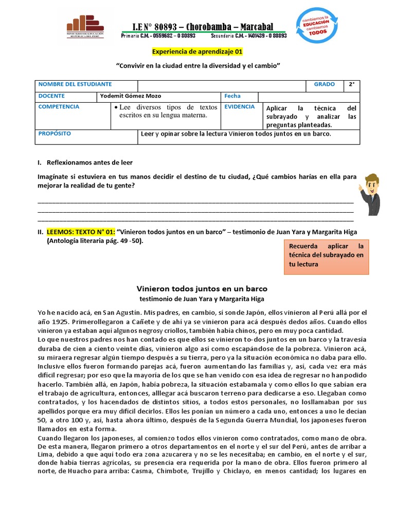 2 Leemos Juntos N 01 Vinieron Todos Juntos En Un Barco Pdf Lima