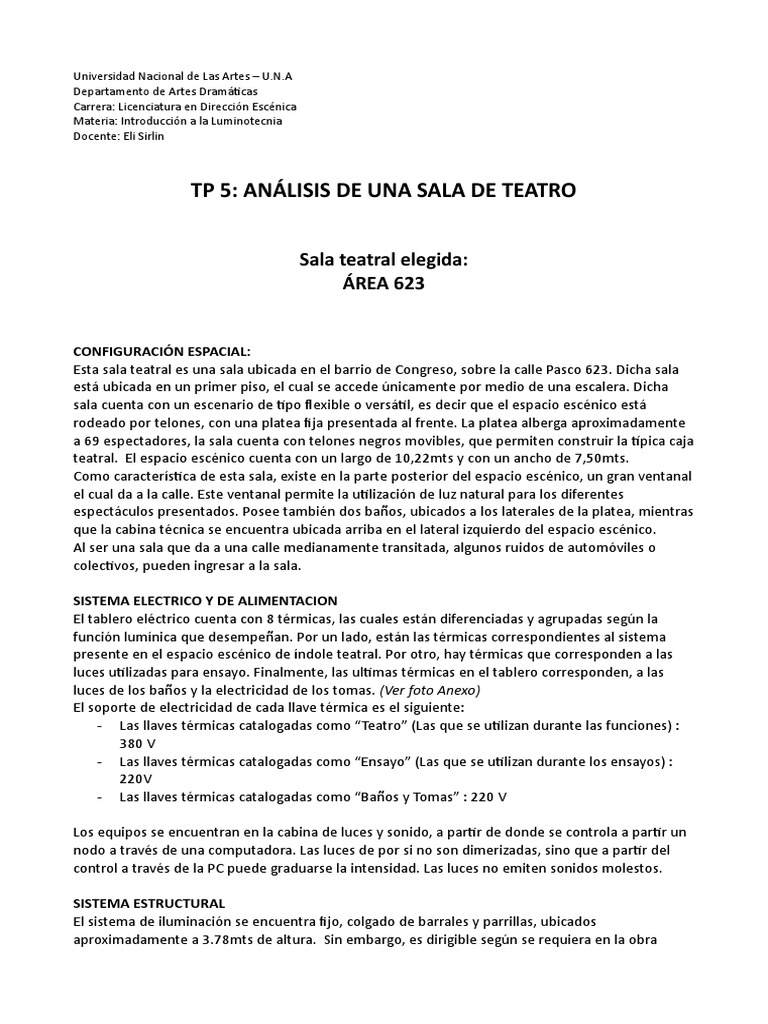 TP 5 Luminotecnia - AREA 623 Final | PDF | Teatro | Science