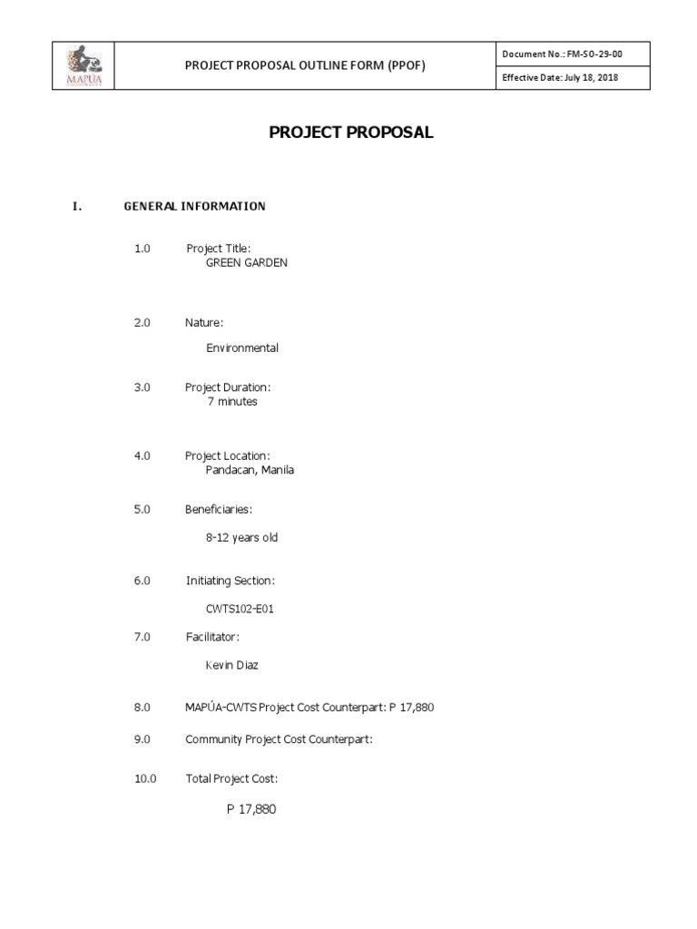 Project Proposal Outline Form (Ppof) | PDF | Agriculture | Horticulture ...