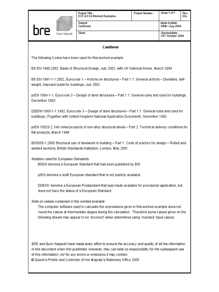 EC3 and EC4 Worked Examples - Cantilever | PDF | Buckling | Bending