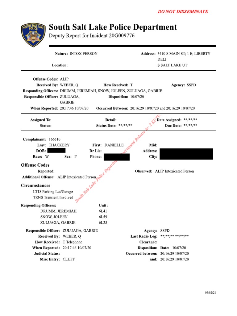 SSLPD Police Report of Kenyon's Intoxication | PDF