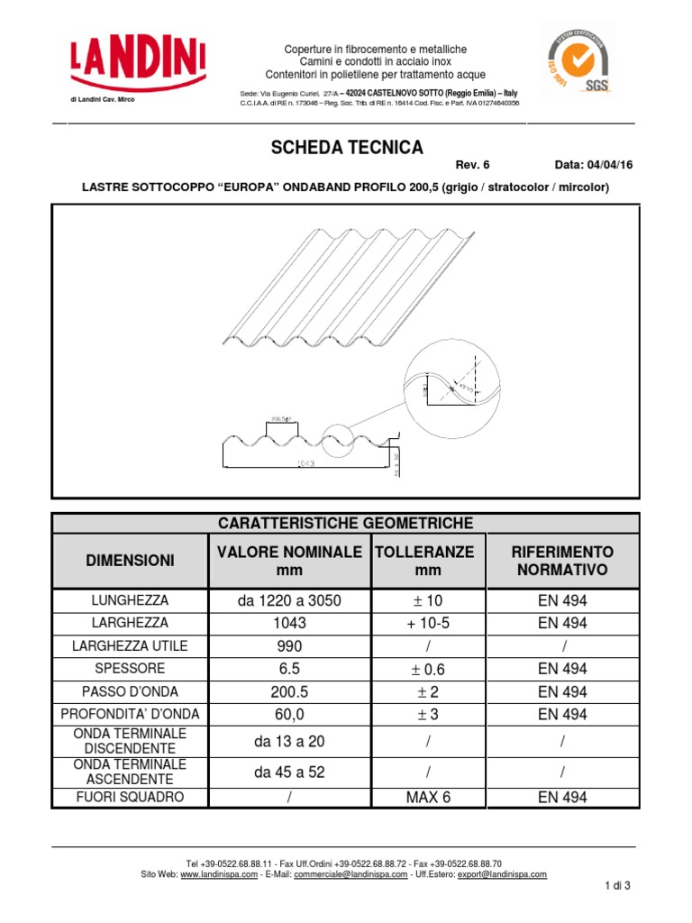 Scheda Tecnica - Lastre in Fibrocemento | PDF