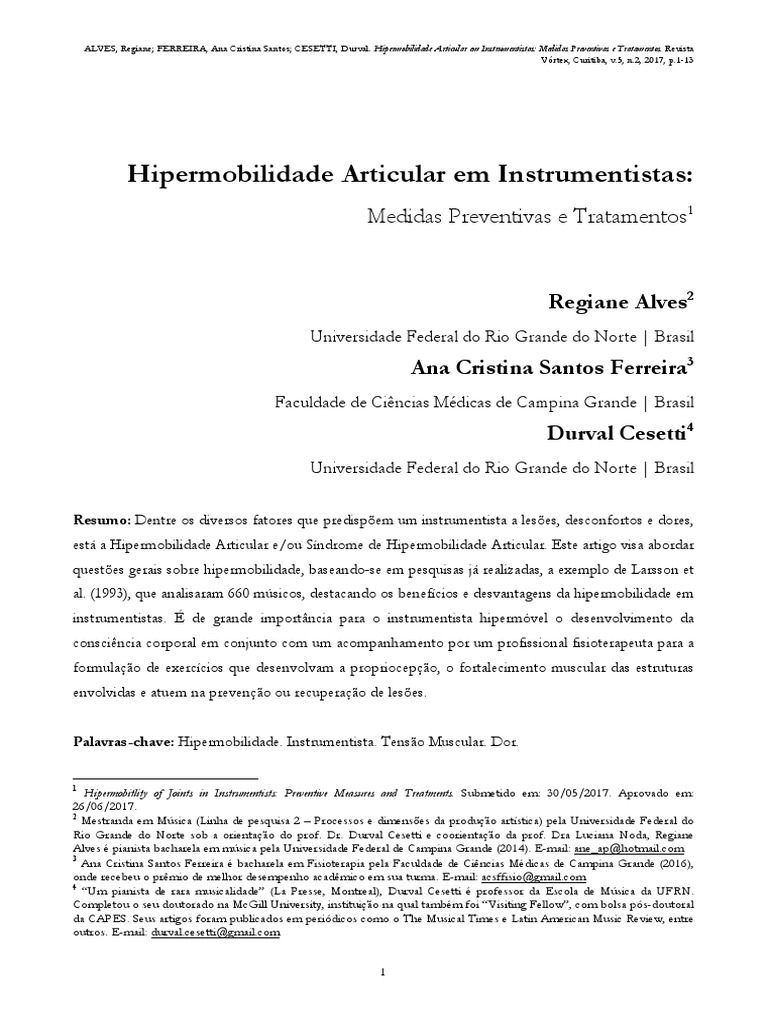 Hipermobilidade Articular em Instrumentistas | PDF | Colágeno | Músculo Hipermobilidade Articular em Instrumentistas | PDF | Colágeno | Músculo