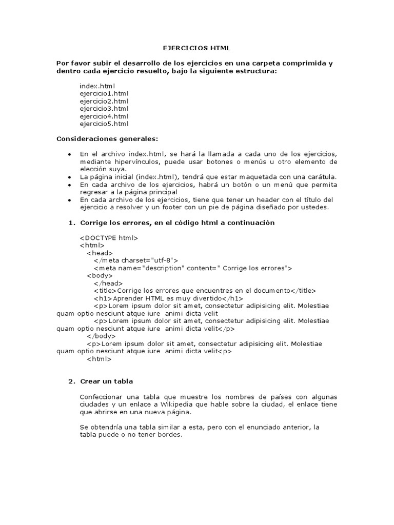 Ejercicios HTML | PDF | Hipervínculo | HTML