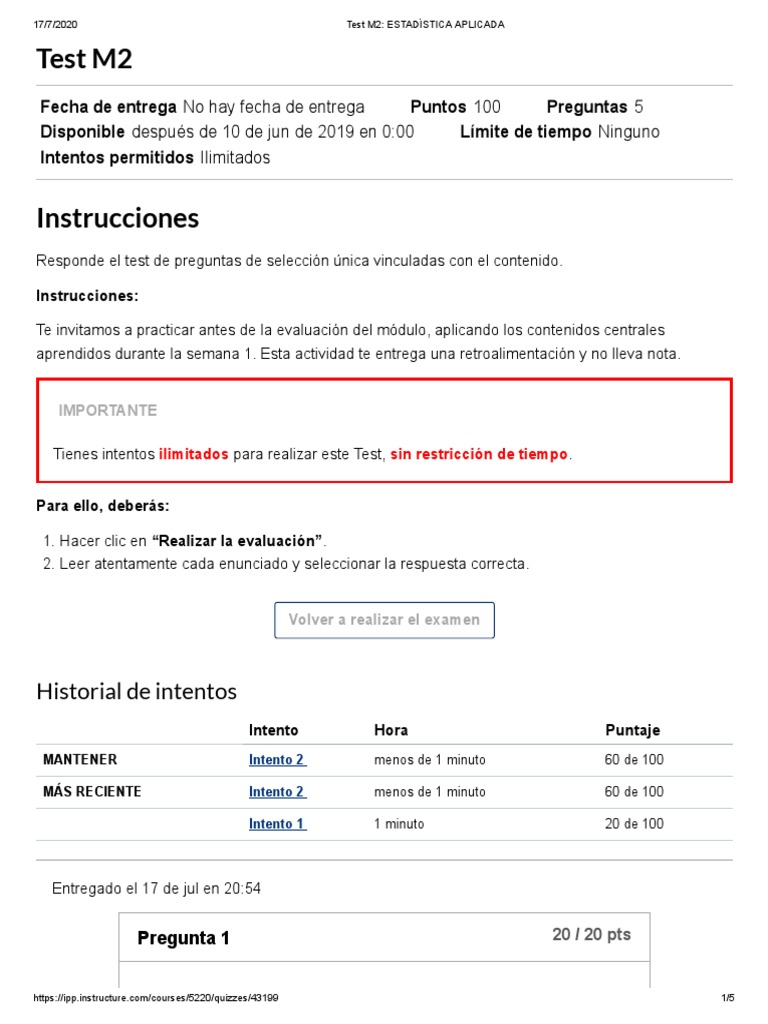 Test M2: Estadística Aplicada | PDF | Diferencia | Estadísticas