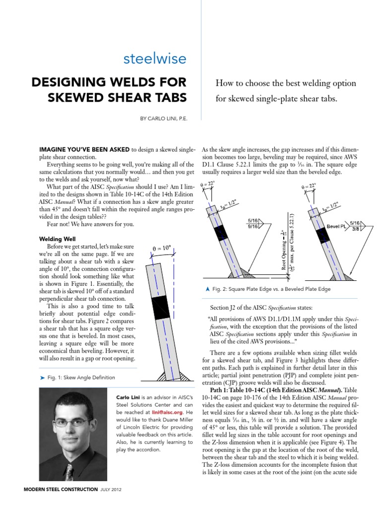 Steelwise: Designing Welds For Skewed Shear Tabs | PDF | Welding | Construction