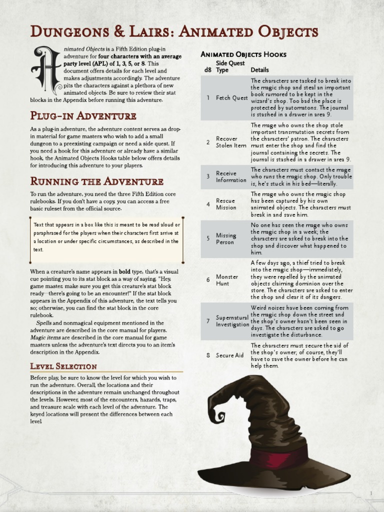DMDave - Dungeons and Lairs - Animated Objects | PDF | Nature | Leisure
