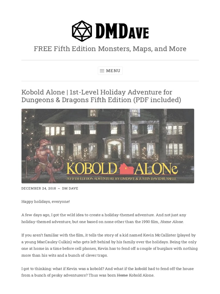 DMDave - Kobold Alone L01 | PDF | Dungeons & Dragons | Leisure