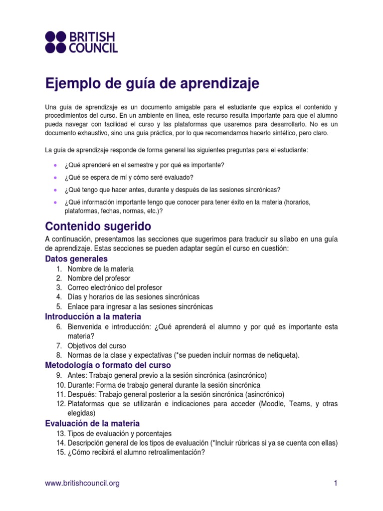 Ejemplo De Formato De Guía De Estudio