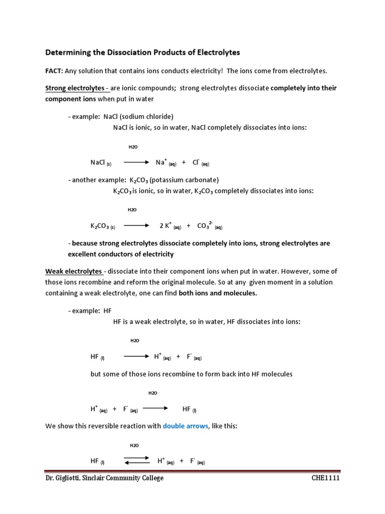Determining The Dissociation Products of Electrolytes | PDF ...