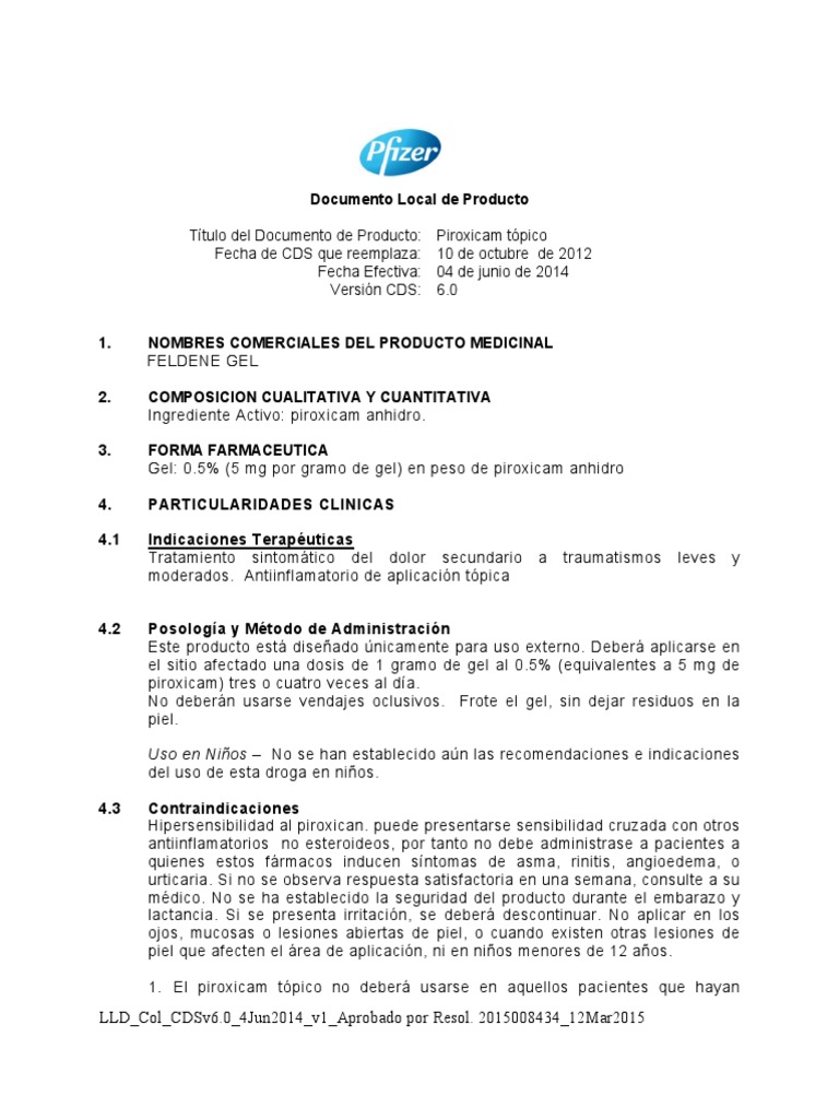 LLD Piroxicam Feldene Gel cds6 | PDF | Droga anti-inflamatoria libre de ...