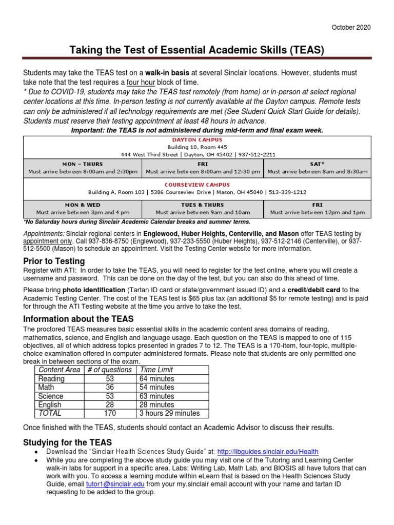Taking The Test of Essential Academic Skills (TEAS) | PDF | Academic ...