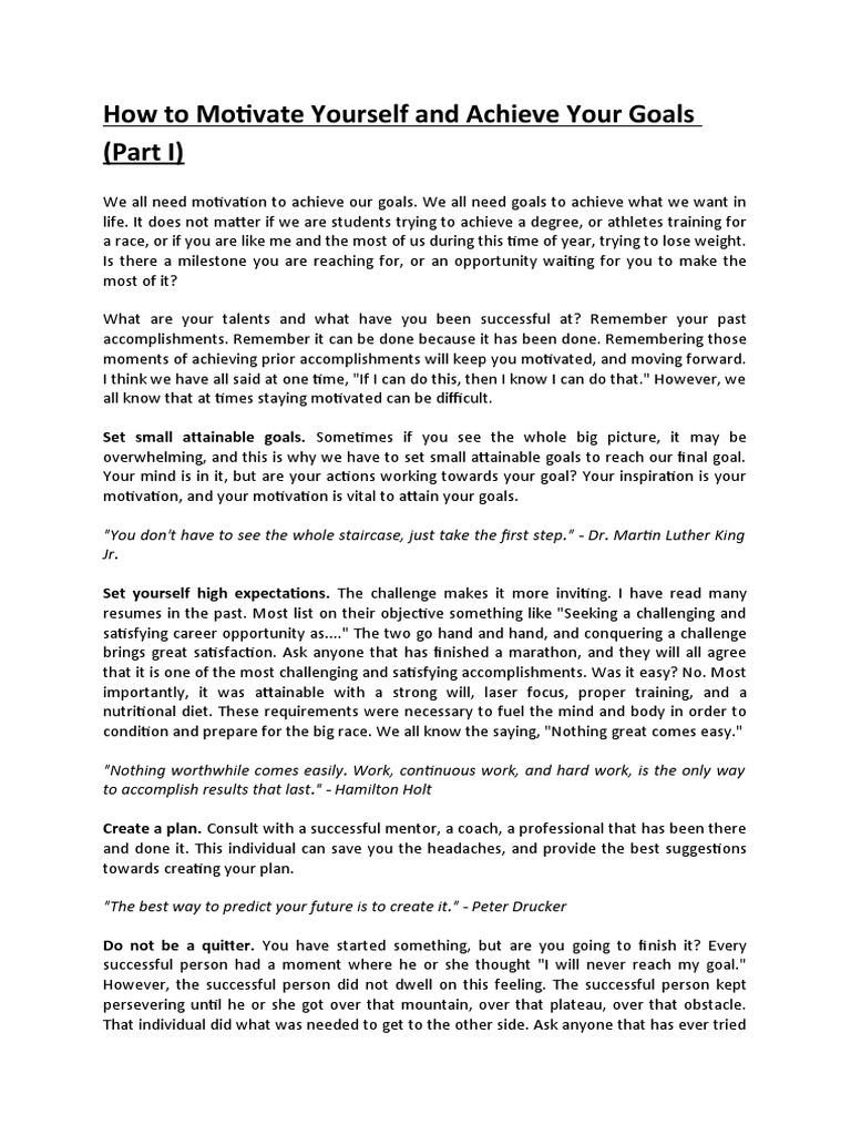 Motivation For Goal Achievers Pdf Goal Motivational