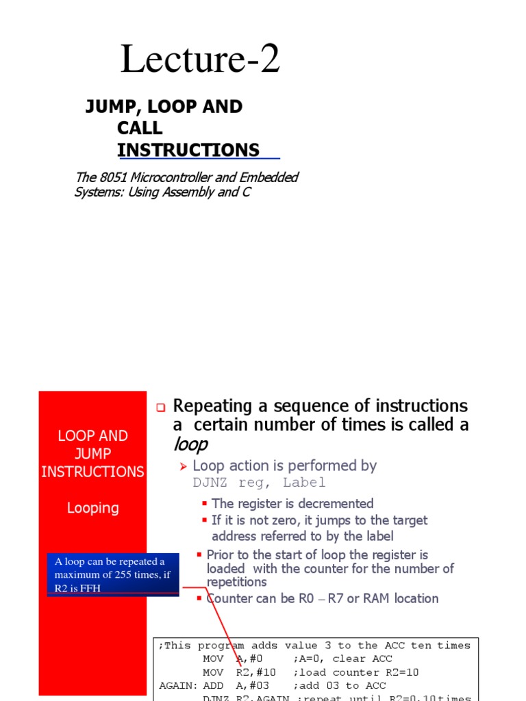 Lecture-2: Jump, Loop and Call Instructions | PDF | Computer Data | Electrical Engineering