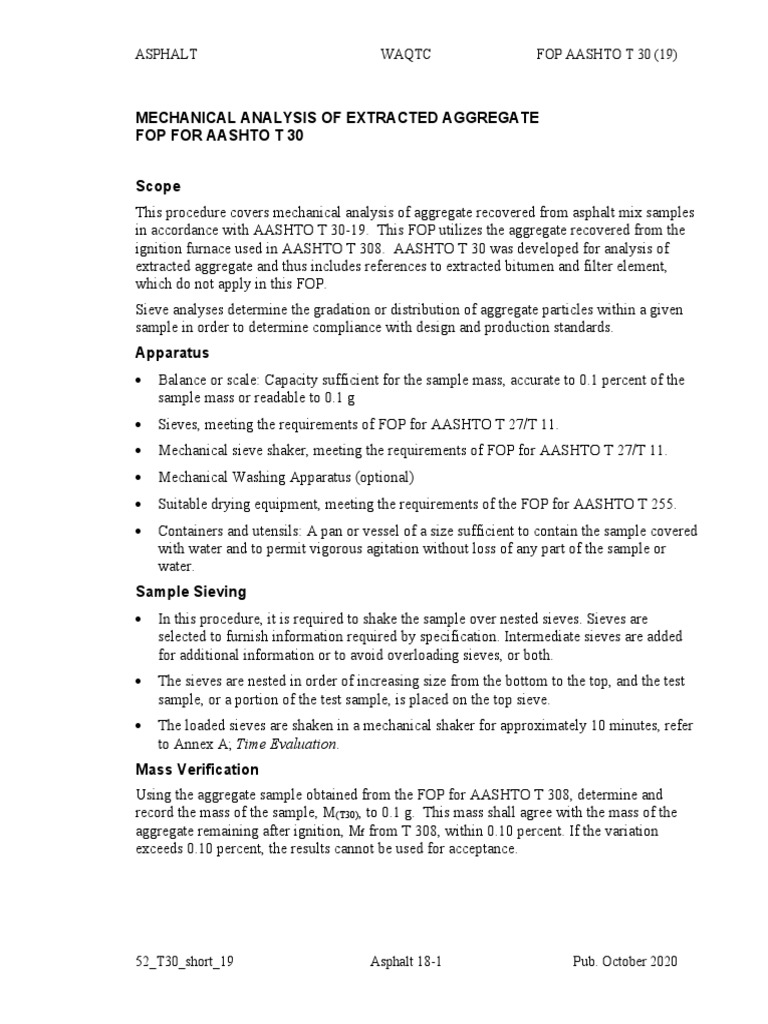 AASHTO T 30, "Mechanical Analysis of Extracted Aggregates | PDF ...