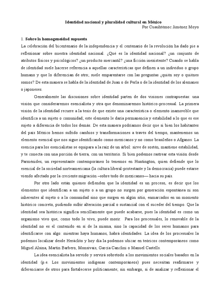 Identidad Nacional Y Pluralidad Cultural en Mex | PDF | Nación | México
