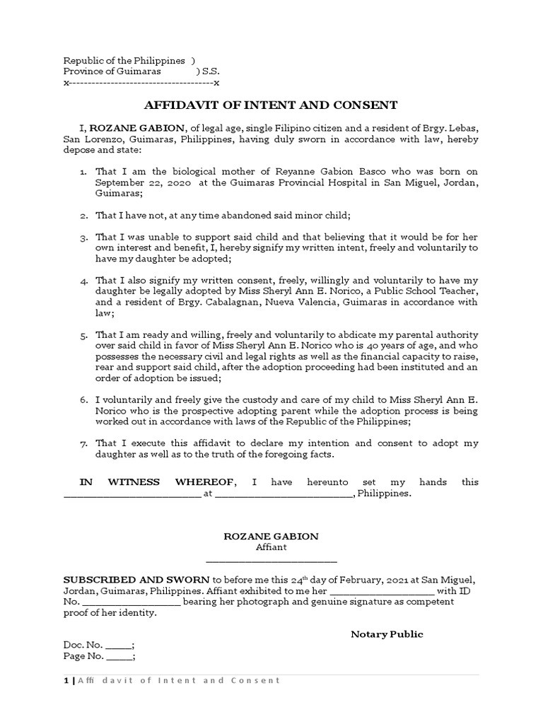 Affidavit of Intent and Consent | PDF | Affidavit | Justice