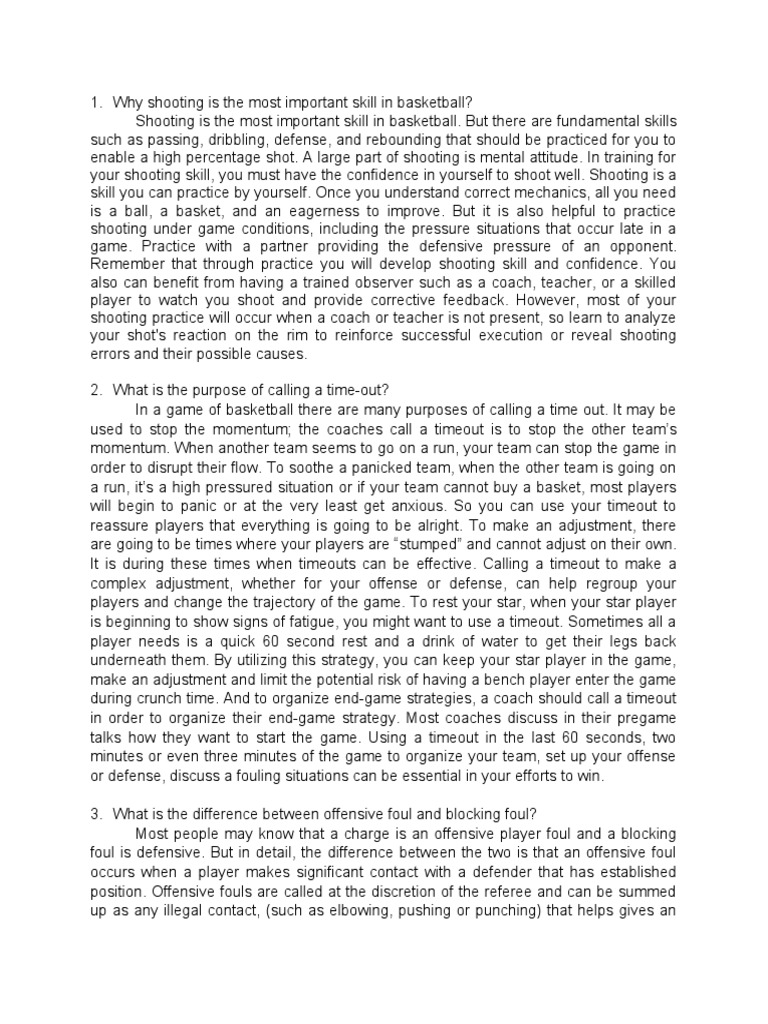 Importance of Shooting in Basketball | PDF | Games Of Physical Skill ...