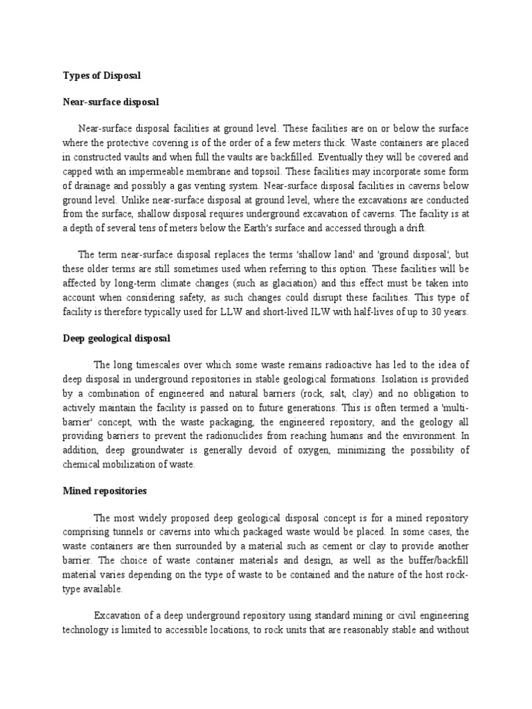 Types of Disposal | PDF | Deep Geological Repository | Radioactive Waste