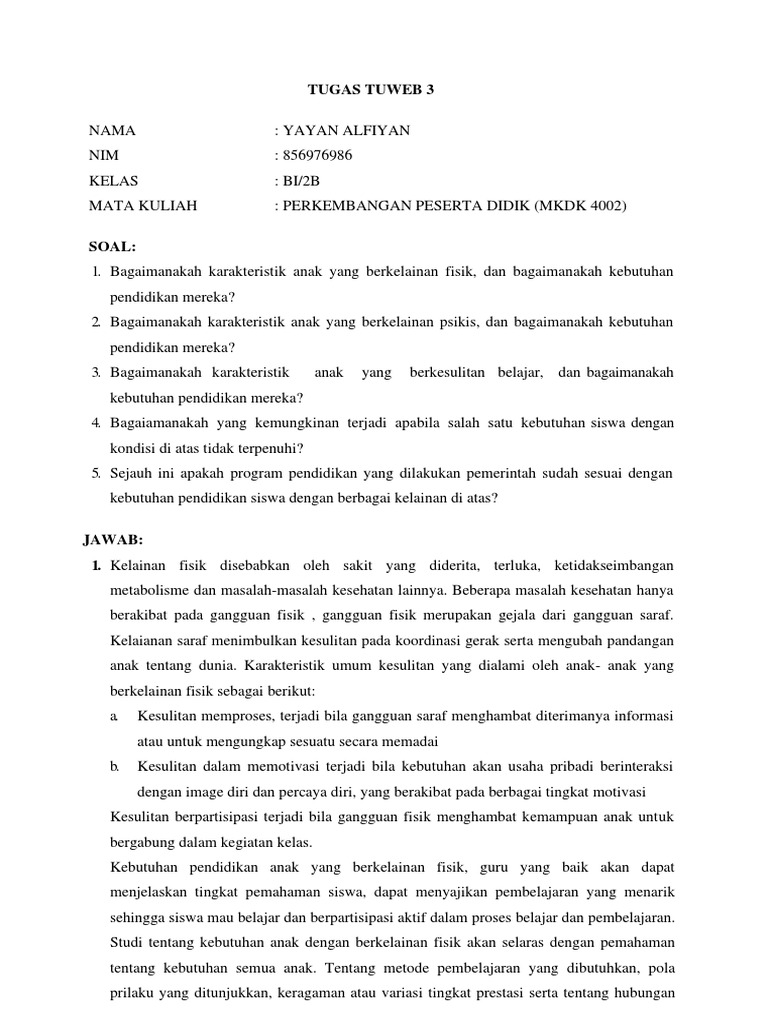 Tugas Tuweb 3 - 856976986 - Yayan Alfiyan - Perkembangan Peserta Didik | PDF