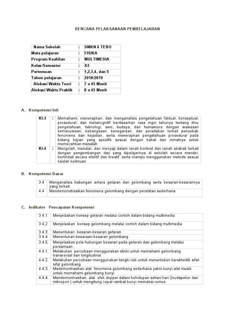 RPP Getaran Gelombang Kko Anderson | PDF