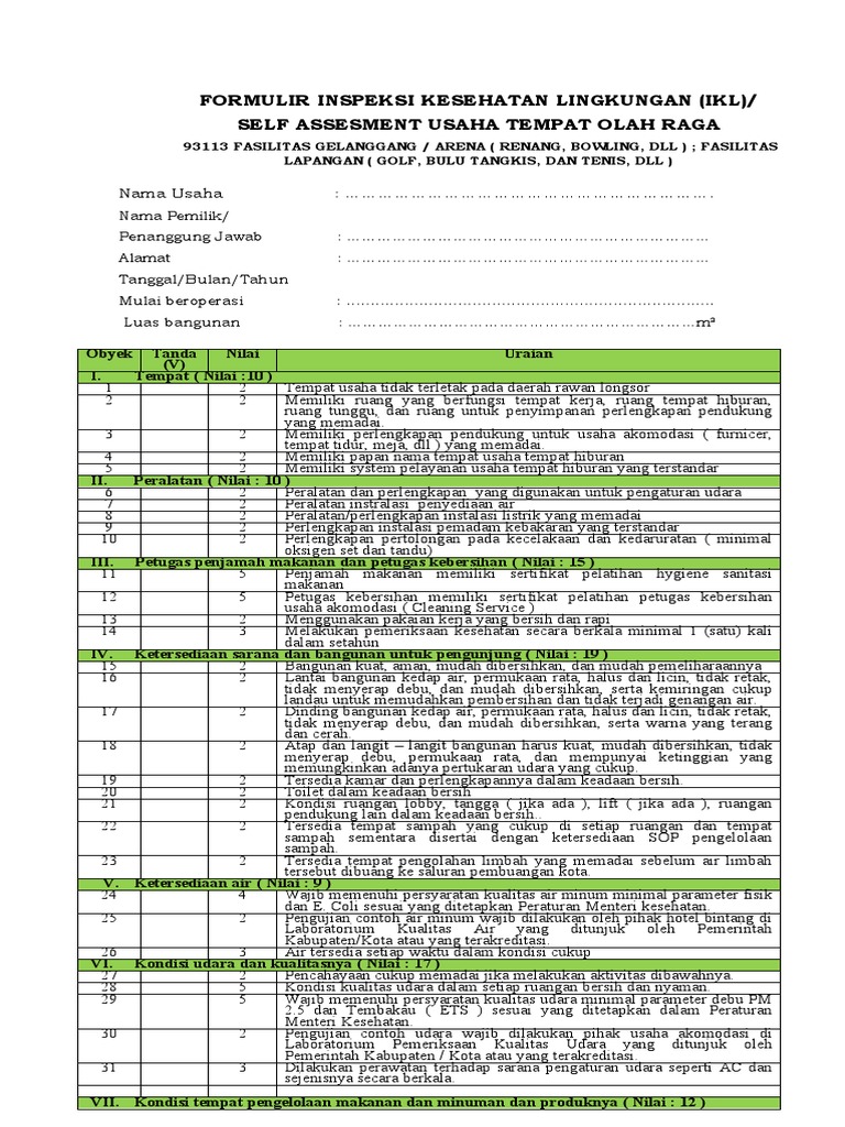 Formulir IKL Usaha Tempat Olahraga | PDF