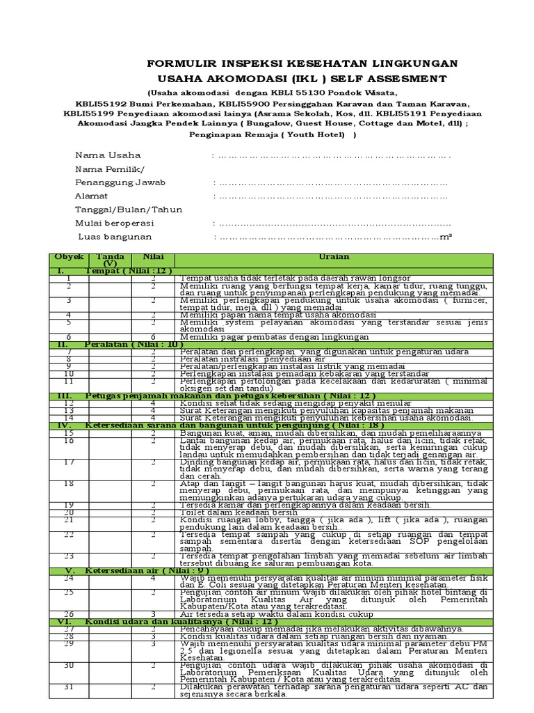 Form IKL Usaha Akomodasi Lainnya | PDF