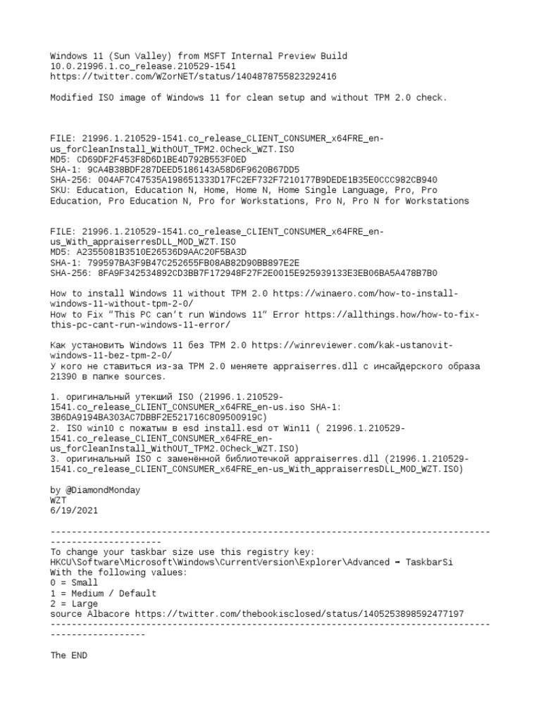 Windows 11 Internal Build ISO Images Without TPM 2.0 Check | PDF