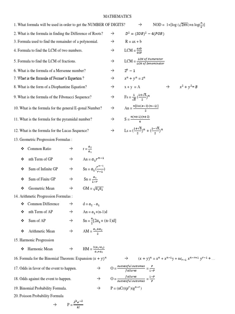 Mathematics Formulas | PDF | Mean | Triangle
