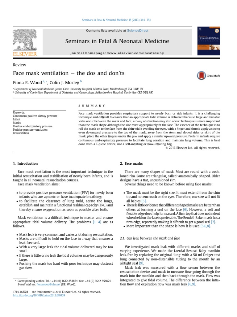 Face Mask Ventilation | PDF | Breathing | Cardiopulmonary Resuscitation