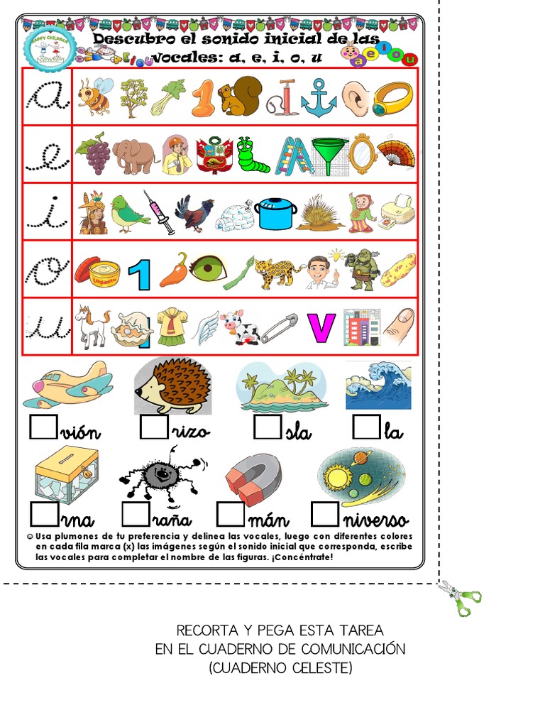 Tarea Repaso Vocales - Descubro Sonido Inicial (Comunicación-Cuaderno ...