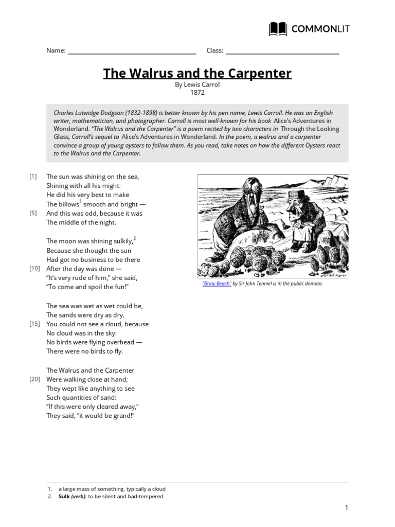 The Walrus and the Carpenter Analysis | PDF | Lewis Carroll