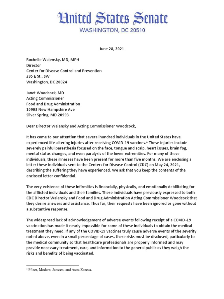 Letter To CDC Re Covid 19 Vaccine 6.29.21 | PDF