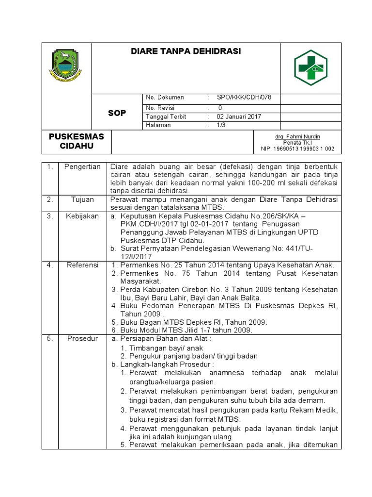SOP Diare Tanpa Dehidrasi | PDF | Pengembangan Diri