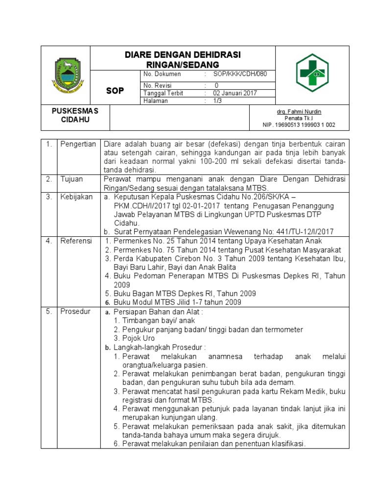 5.SOP Diare Dengan Dehidrasi Ringan Sedang | PDF