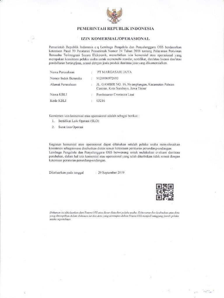 Surat Ijin Operasional | PDF