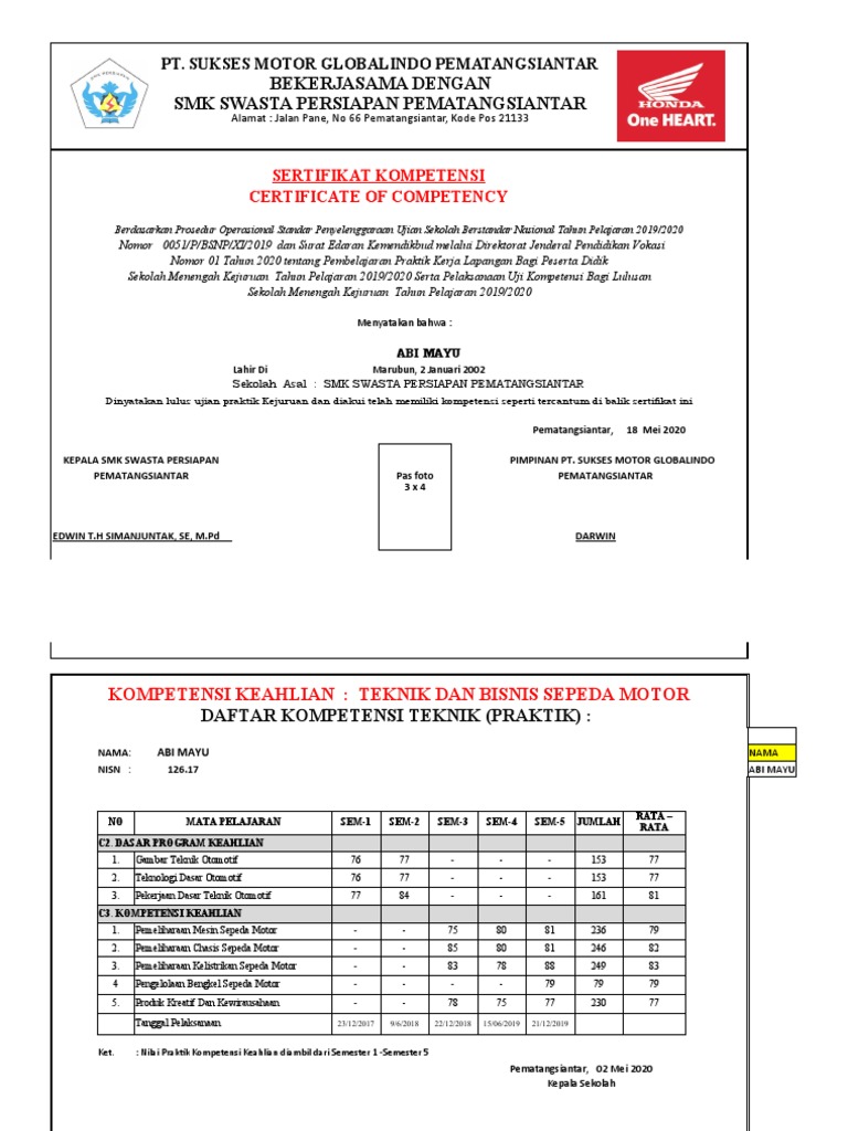 Sertifikat - Otomatis TBSM 2 | PDF