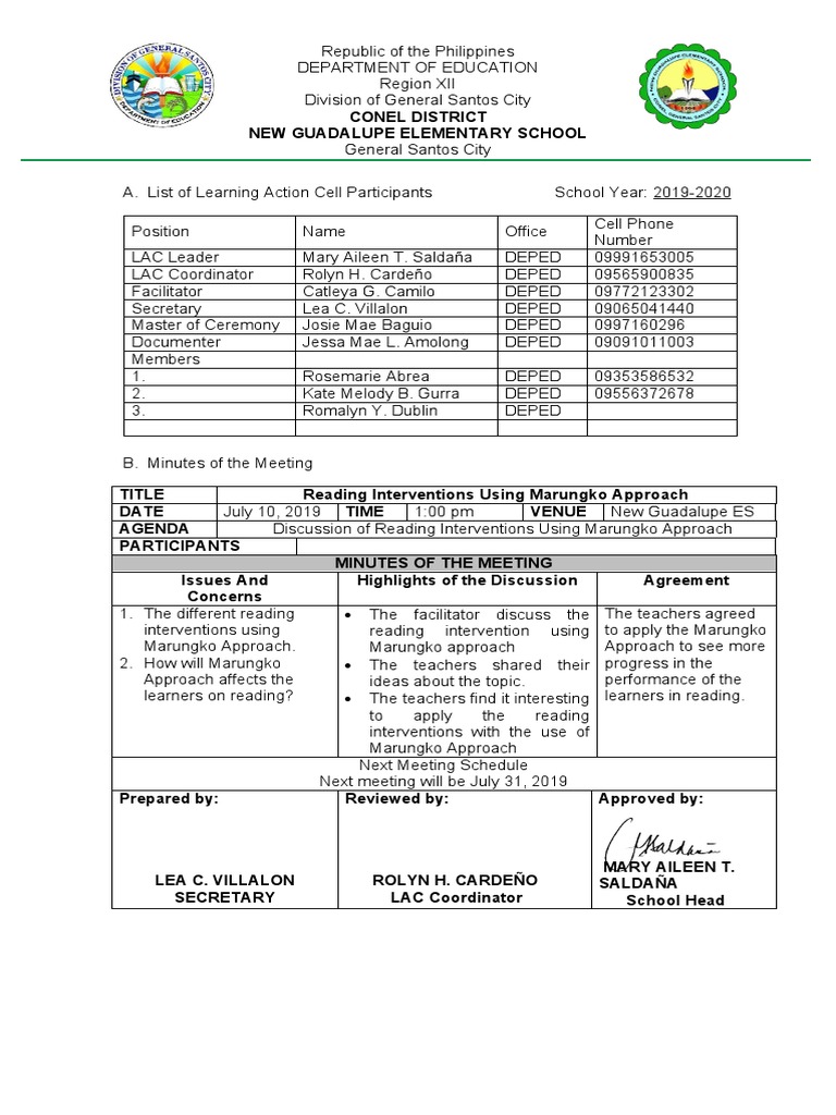 LAC Minutes of The Meeting | PDF | Facilitator | Reading Comprehension
