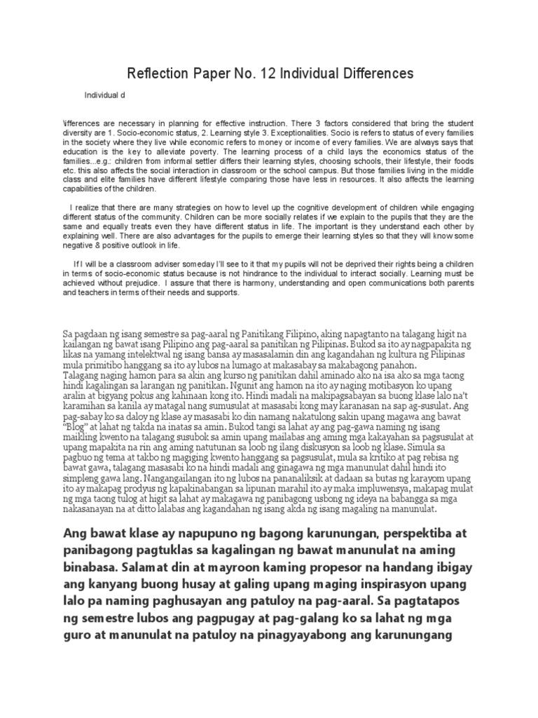 Reflection | PDF | Socioeconomic Status | Tagalog Language