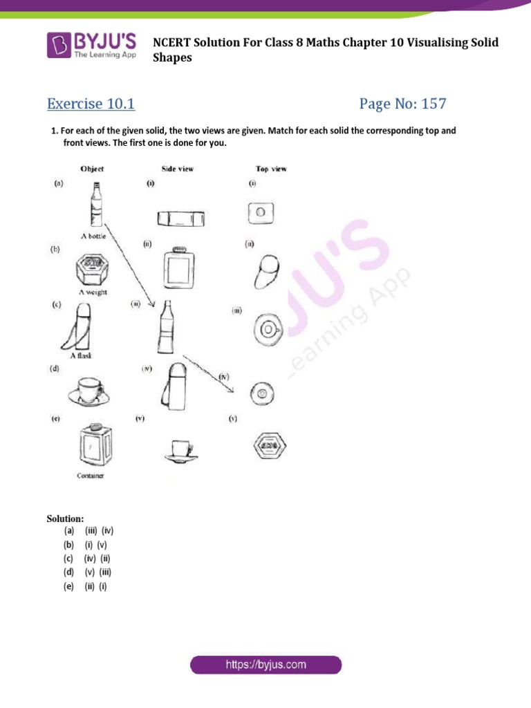 NCERT Solutions For CBSE Class 8 Maths Chapter 10 Visualising Solid ...