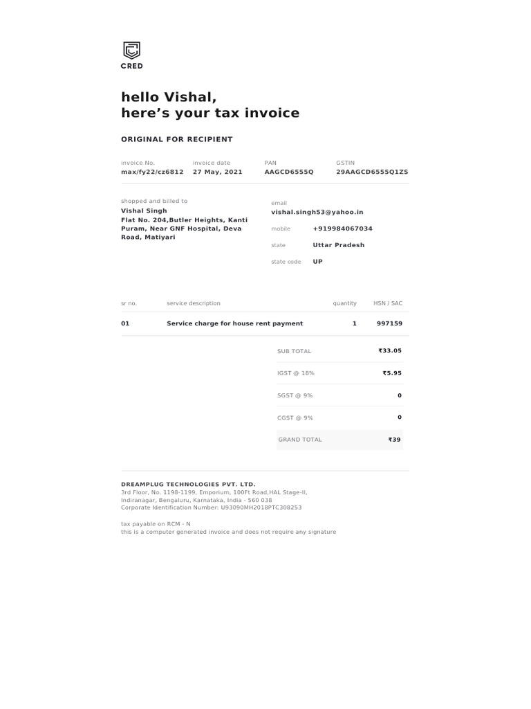 Dreamplug Technologies Tax Invoice | PDF | Trade | Economies