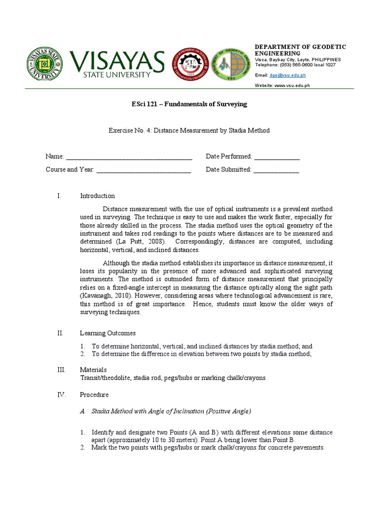 Stadia Method for Distance Measurement | PDF | Surveying | Metrology