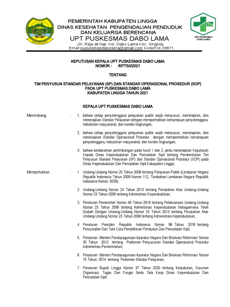 SK Tim Penyusun SP-SOP NEW | PDF