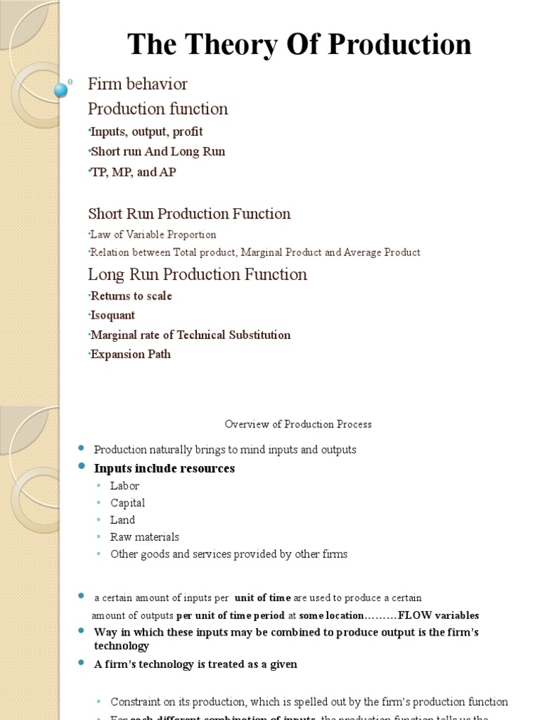 The Theory of Production and Cost Part - 1 | PDF | Production Function ...
