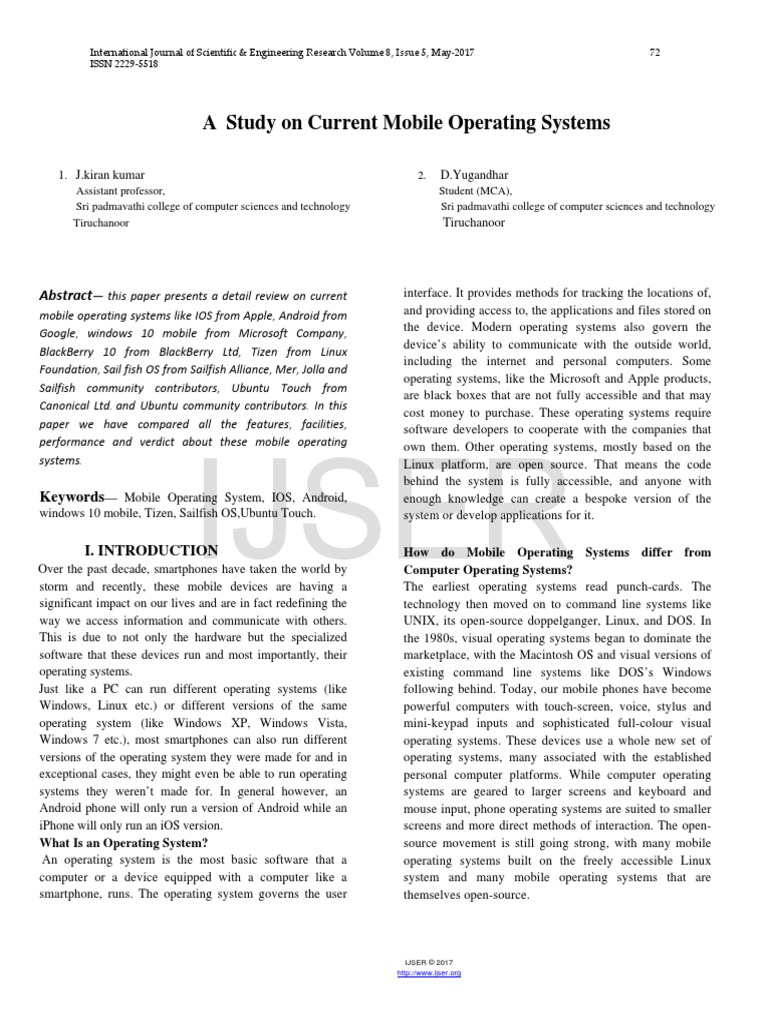 A Study On Current Mobile Operating Systems | PDF | Android (Operating ...