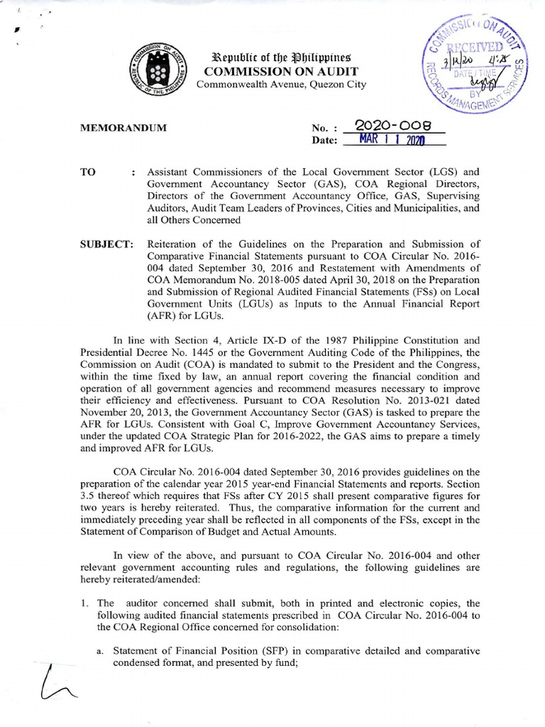 Comparative Financial Statements (COA Memo No. 2020-008!1!6) | PDF
